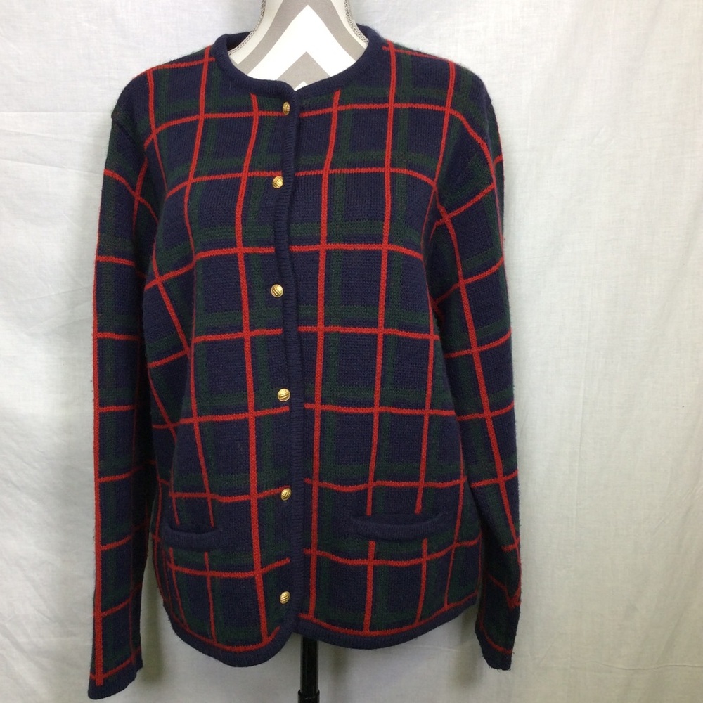 Classic Elements Vtg Blue Red Green Plaid Sweater - Gem
